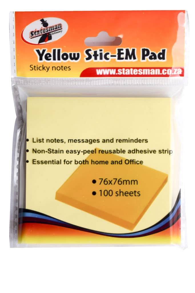 Statesman 75x75 Yellow Sticky Note Pad 1 Pack — Statesman Stationery